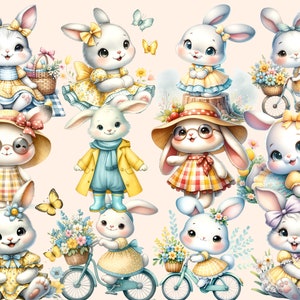 Bunnies Clipart - 22 PNG Cute Spring Bunny Graphics, Adorable Fluffy ...