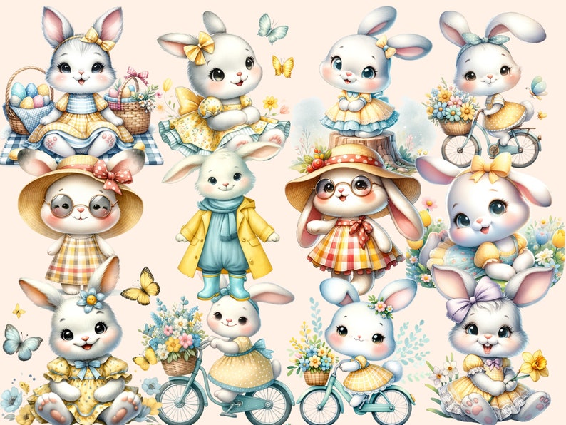Bunnies Clipart - 22 PNG Cute Spring Bunny Graphics, Adorable Fluffy ...