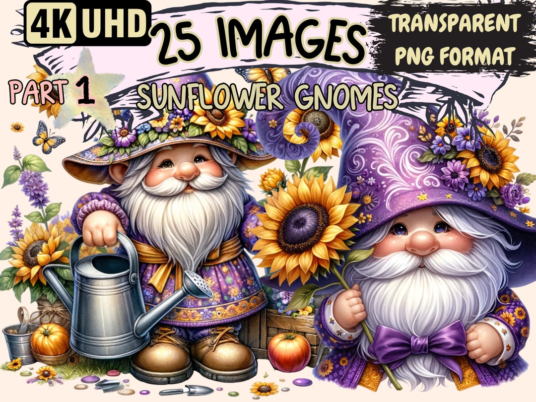 Sunflower Gnomes Clipart – 25 PNG Garden Graphics (digital Download) - Etsy