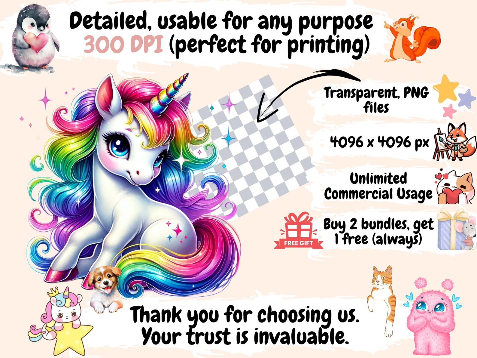 Unicorn Clipart – 25 PNG Magical Graphics, Commercial Use (digital ...