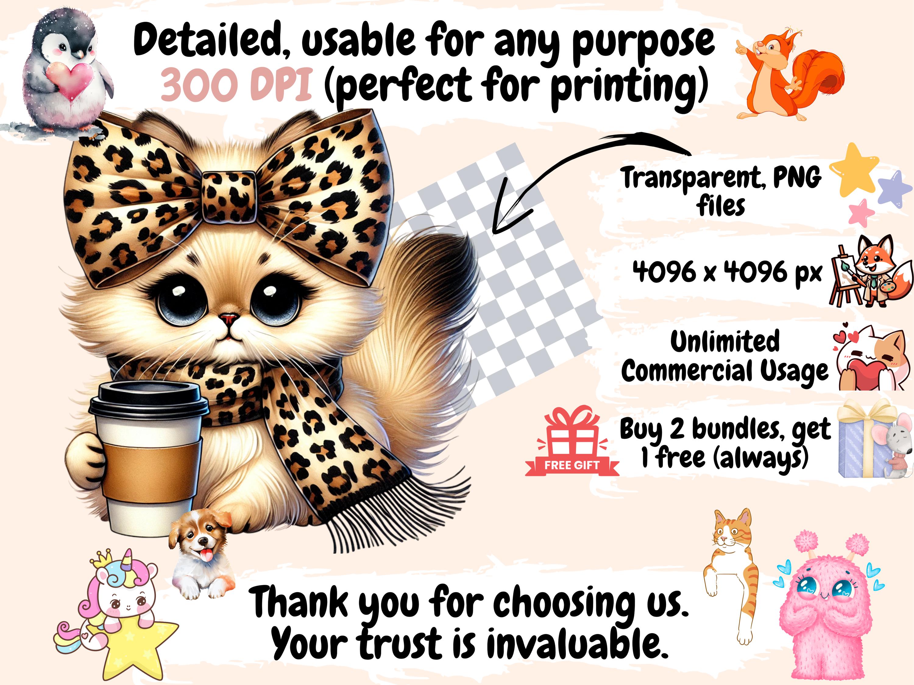 Leopard Print Cats Clipart – 35 PNG Stylish Illustrations (digital ...