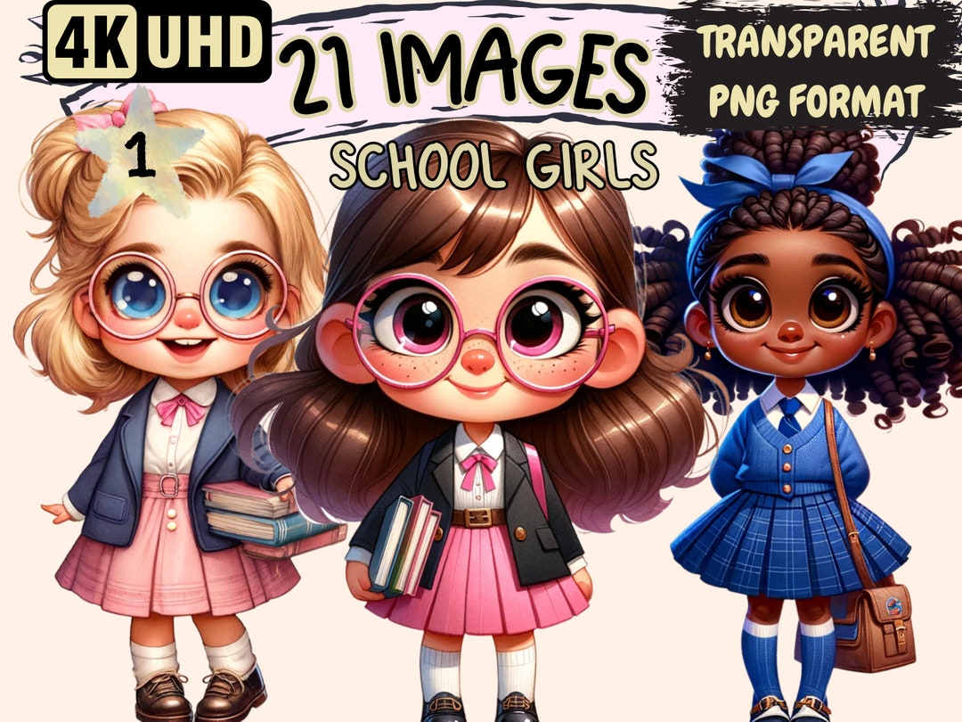 School Girls Clipart Bundle - 21 PNG Cute Educational Graphics ...