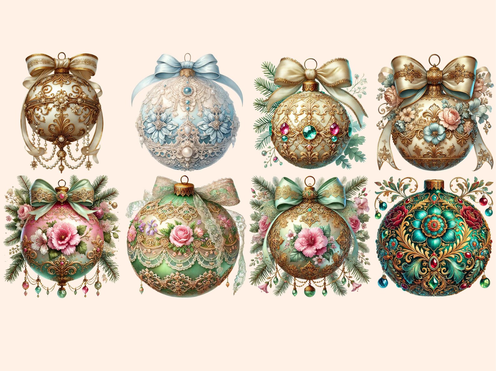 20 Vintage Christmas Ornaments Clipart - Retro Holiday PNG (digital ...