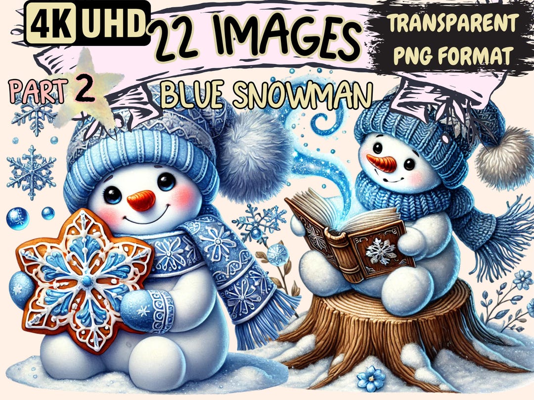 Blue Snowman Clipart – 22 PNG Winter Holiday Graphics (digital Download ...