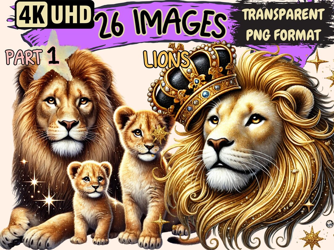 Lions Clipart - 26 PNG Majestic Lion Illustrations, Safari Wildlife Art ...