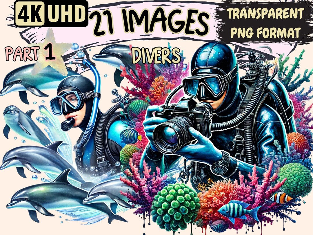 Divers Clipart – Underwater PNG Graphics, Scuba Diving Printables ...