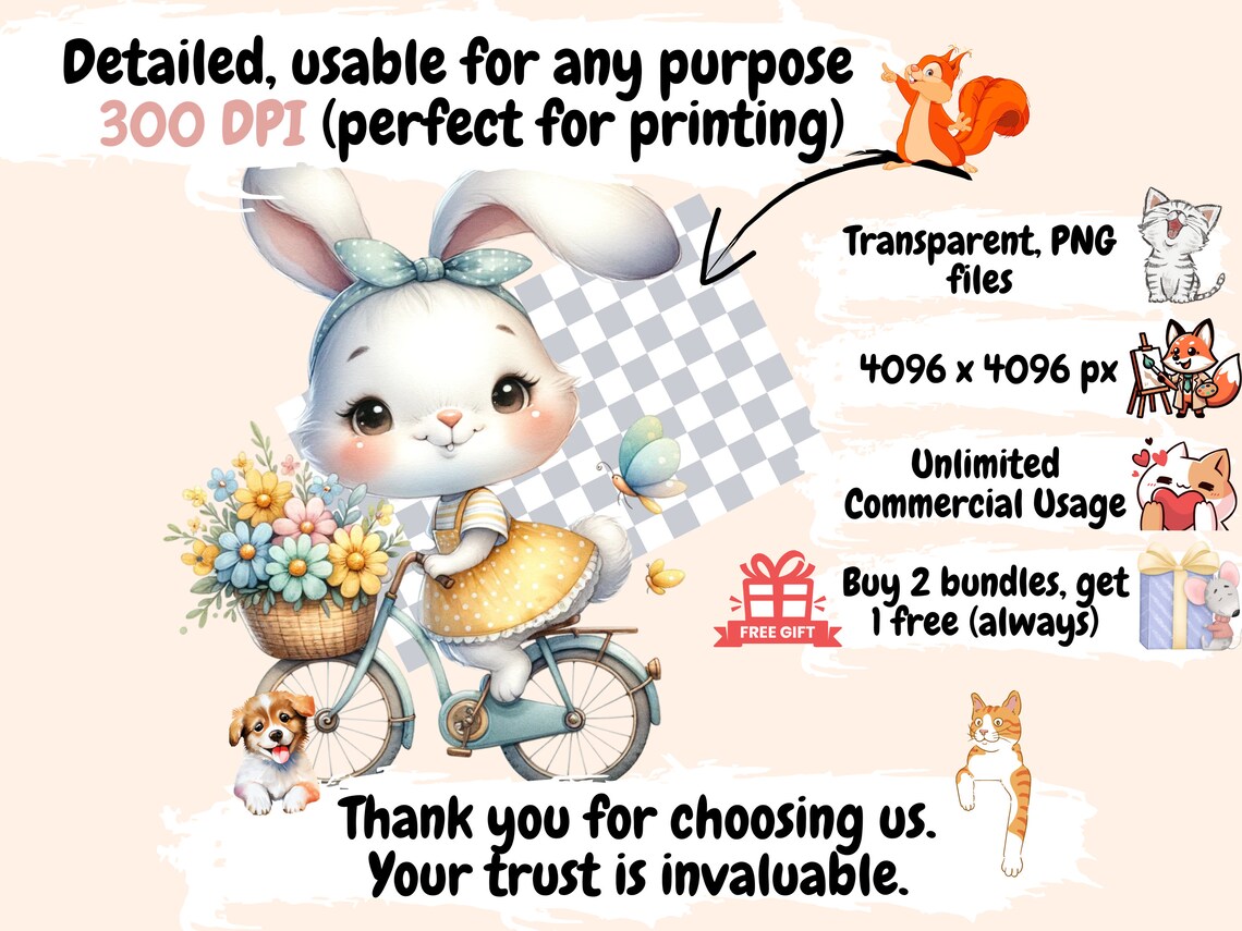 Bunnies Clipart - 22 PNG Cute Spring Bunny Graphics, Adorable Fluffy ...