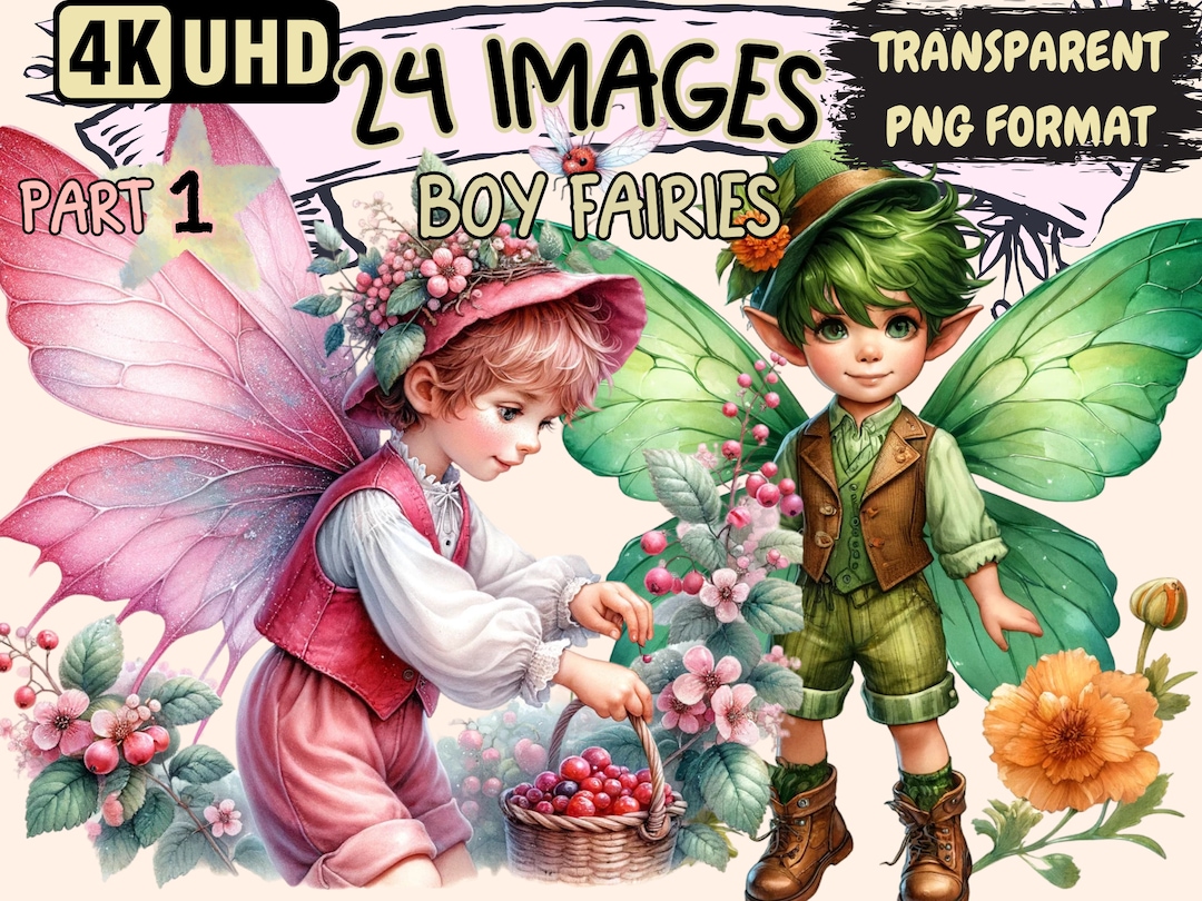 Boy Fairies Clipart - 24 PNG Enchanting Boy Fairy Graphics, Magical ...