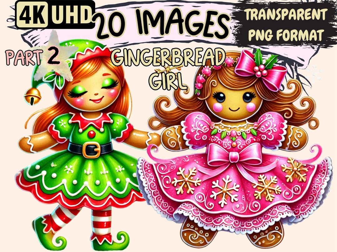 Gingerbread Girl Clipart - 23 PNG Cute Holiday Cookie Graphics, Festive ...