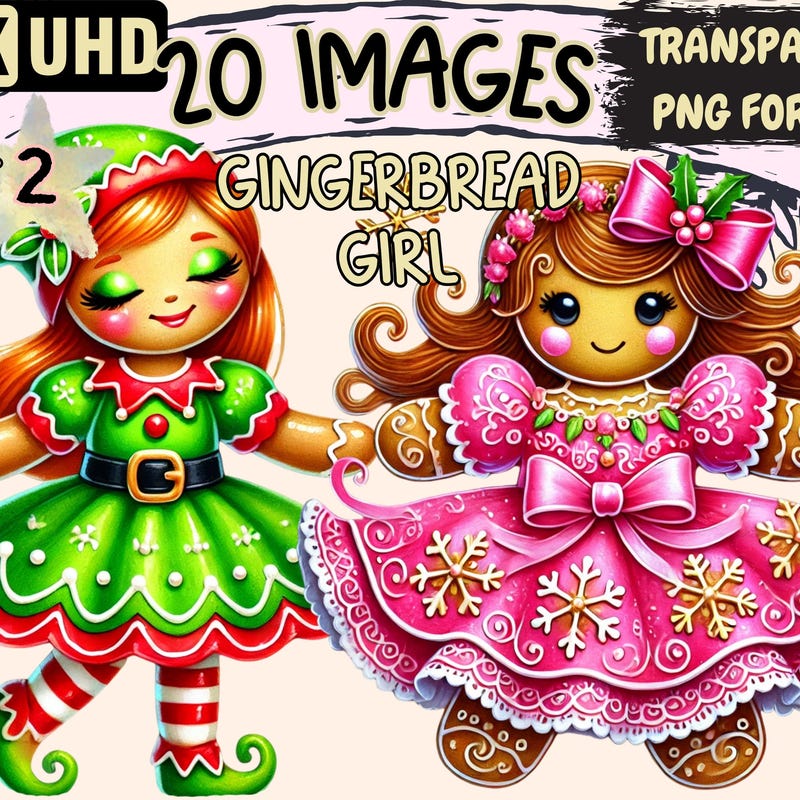 Gingerbread Girls Clipart - Etsy