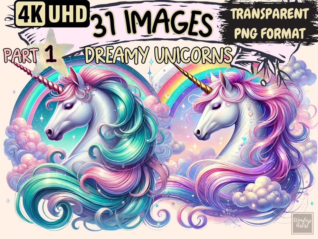 Dreamy Unicorns Clipart - 31 PNG Magical Horse Graphics, Fantasy ...