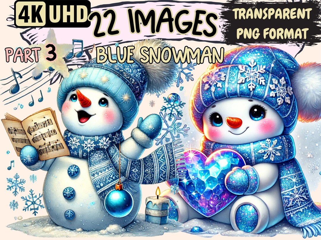 Blue Snowman Clipart – Winter Holiday PNG Graphics (digital Download ...