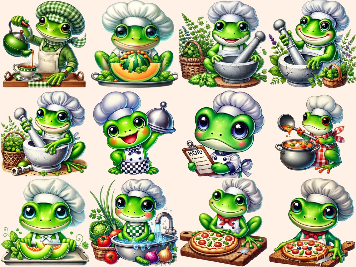 Frog Chef Clipart – 30 PNG Cooking Illustrations (digital Download) - Etsy