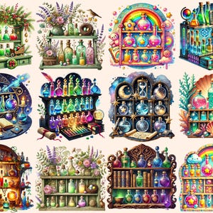 Potion Shelves Clipart - 32 PNG Magical Shelf Illustrations Filled With ...