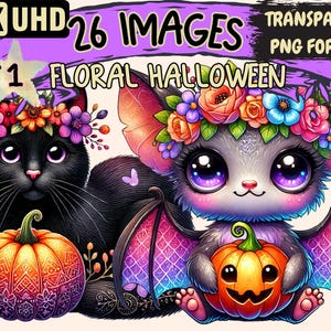 Floral Halloween Clipart - 26 PNG Spooky Flower-themed Illustrations ...