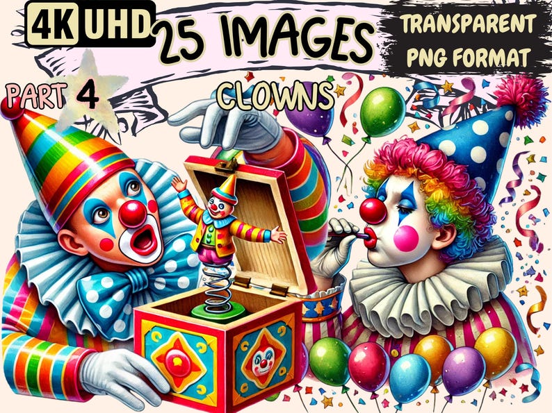 Colorful Circus Clown Clipart – 25 PNG Illustrations (digital Download ...