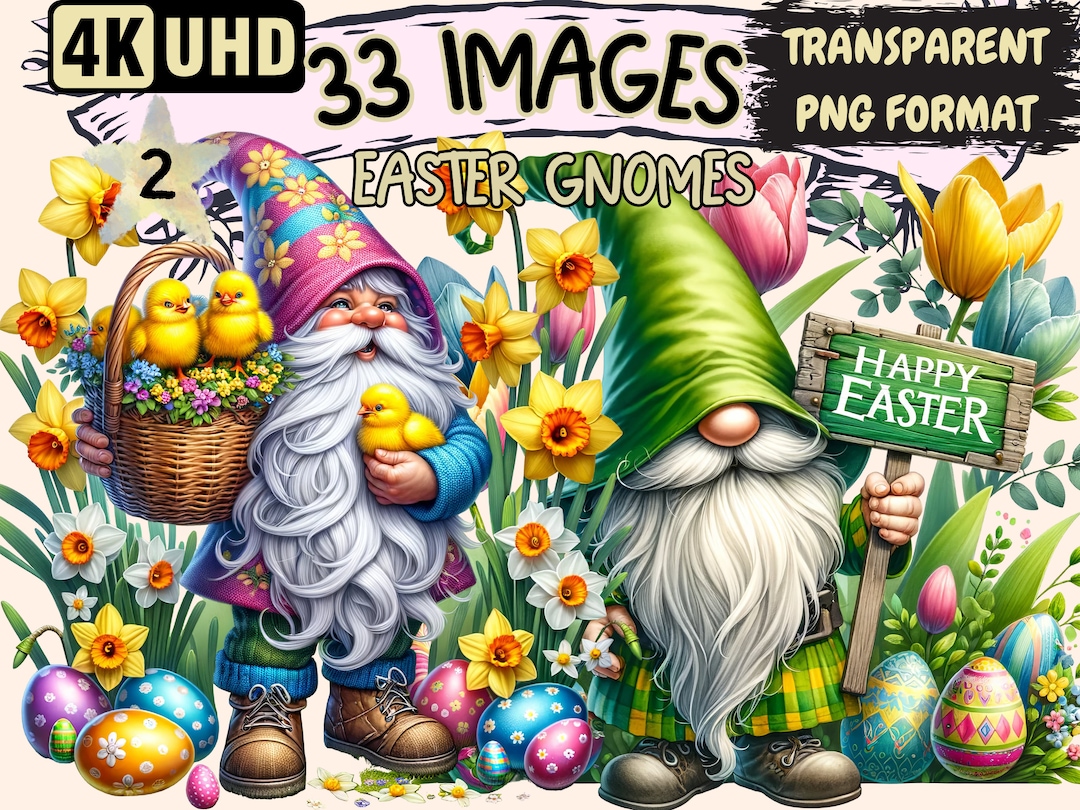 Easter Gnomes Clipart Bundle – 33 PNG Spring Garden Designs (digital ...