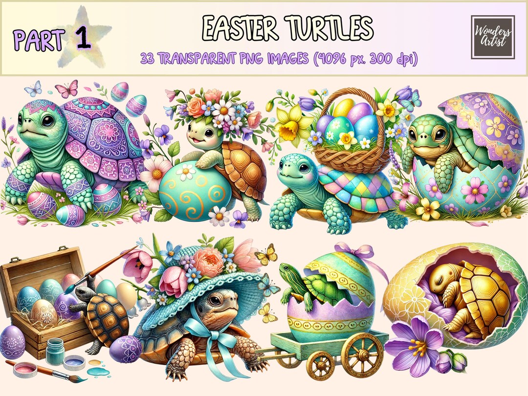 Easter Turtles Clipart - 33 PNG Cute Spring Graphics, Springtime Turtle ...