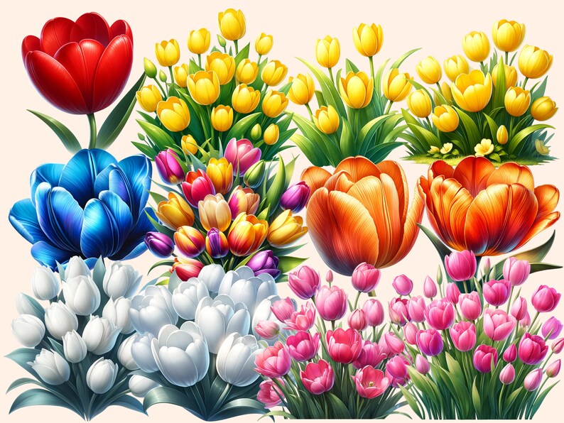 Tulips Clipart 24 PNG Tulip Flowers Graphics, Beautiful Vibrant Floral ...