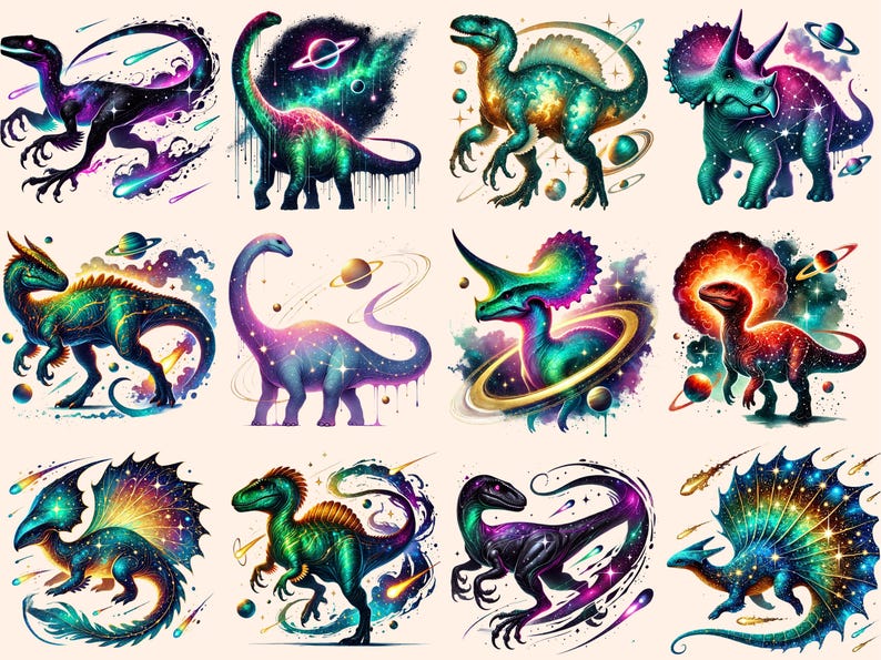 Cosmic Dinosaurs Clipart – 33 Galactic PNG Illustrations (digital ...