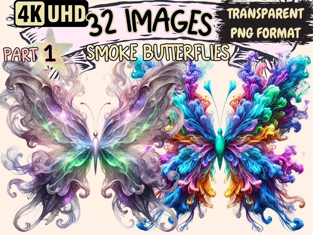 Smoke Butterfly Clipart – 32 Ethereal PNG Illustrations (digital ...