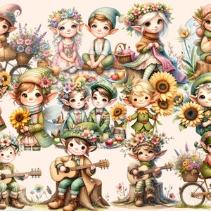 Spring Elves Clipart Bundle - 25 PNG Cute Forest Elf Graphics, Woodland ...