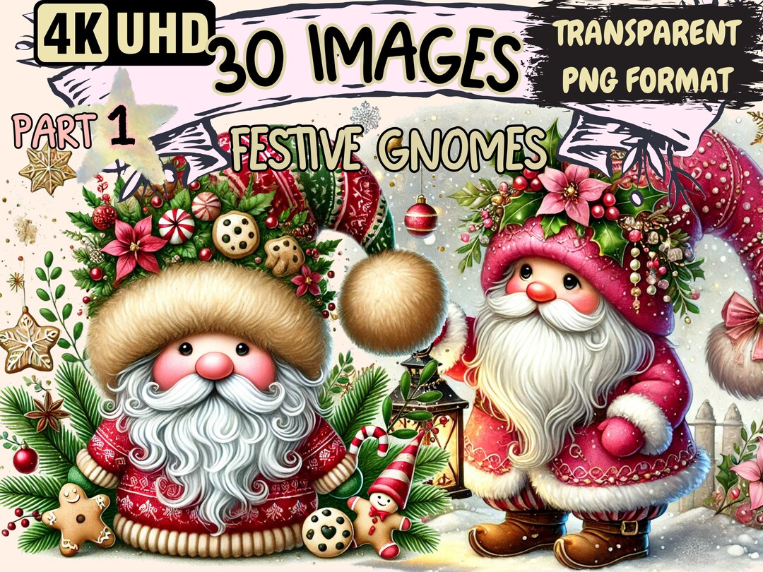 Festive Gnomes Clipart - 30 PNG Whimsical Gnome Graphics ...