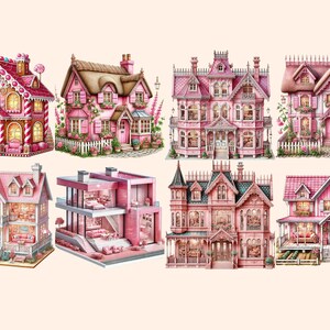 Pink Dollhouse Clipart – Whimsical Playhouse PNG Illustrations (digital ...