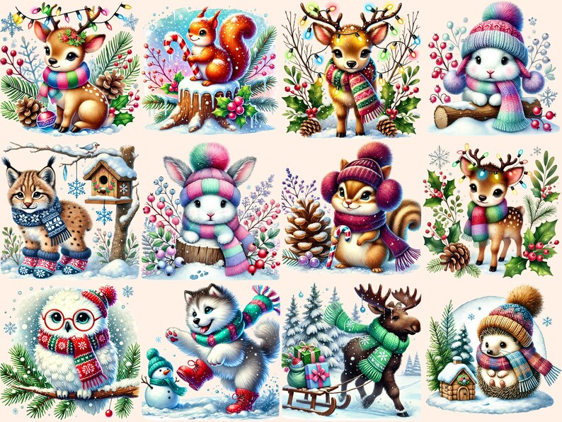Snowy Critters Clipart – Winter Woodland Animals, 66 PNG (digital ...