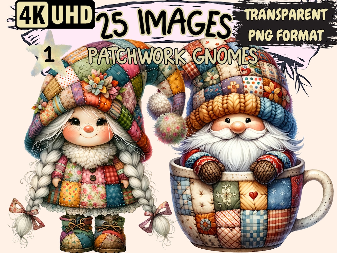 Patchwork Gnomes Clipart – 25 PNG Cottagecore Graphics (commercial Use) - Etsy