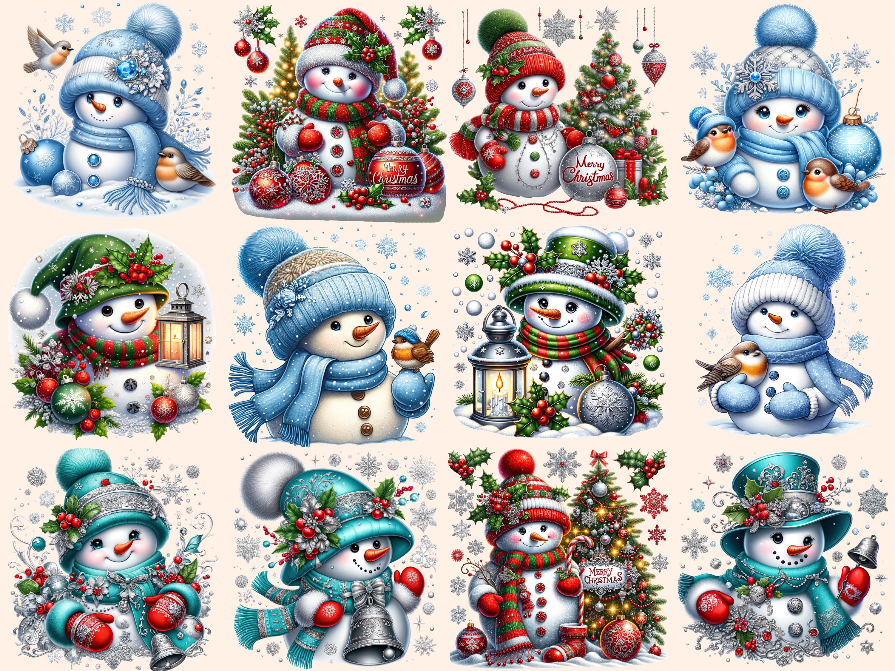Christmas Snowman Clipart – 101 Festive PNG Graphics (digital Download ...