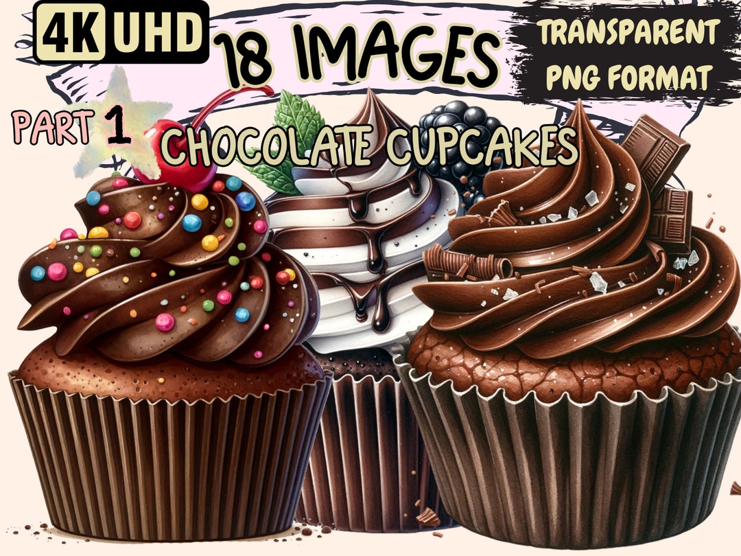 Chocolate Cupcake Clipart – 18 Sweet Dessert PNG Graphics (digital ...