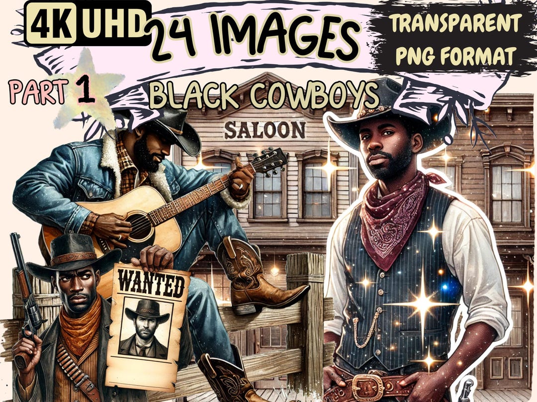 Black Cowboys Clipart - 24 PNG Western Hero Illustrations, Cultural Art ...