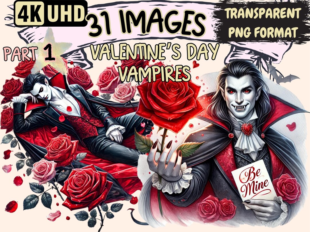 Valentine's Day Vampires Clipart - 31 PNG Romantic Vampire ...
