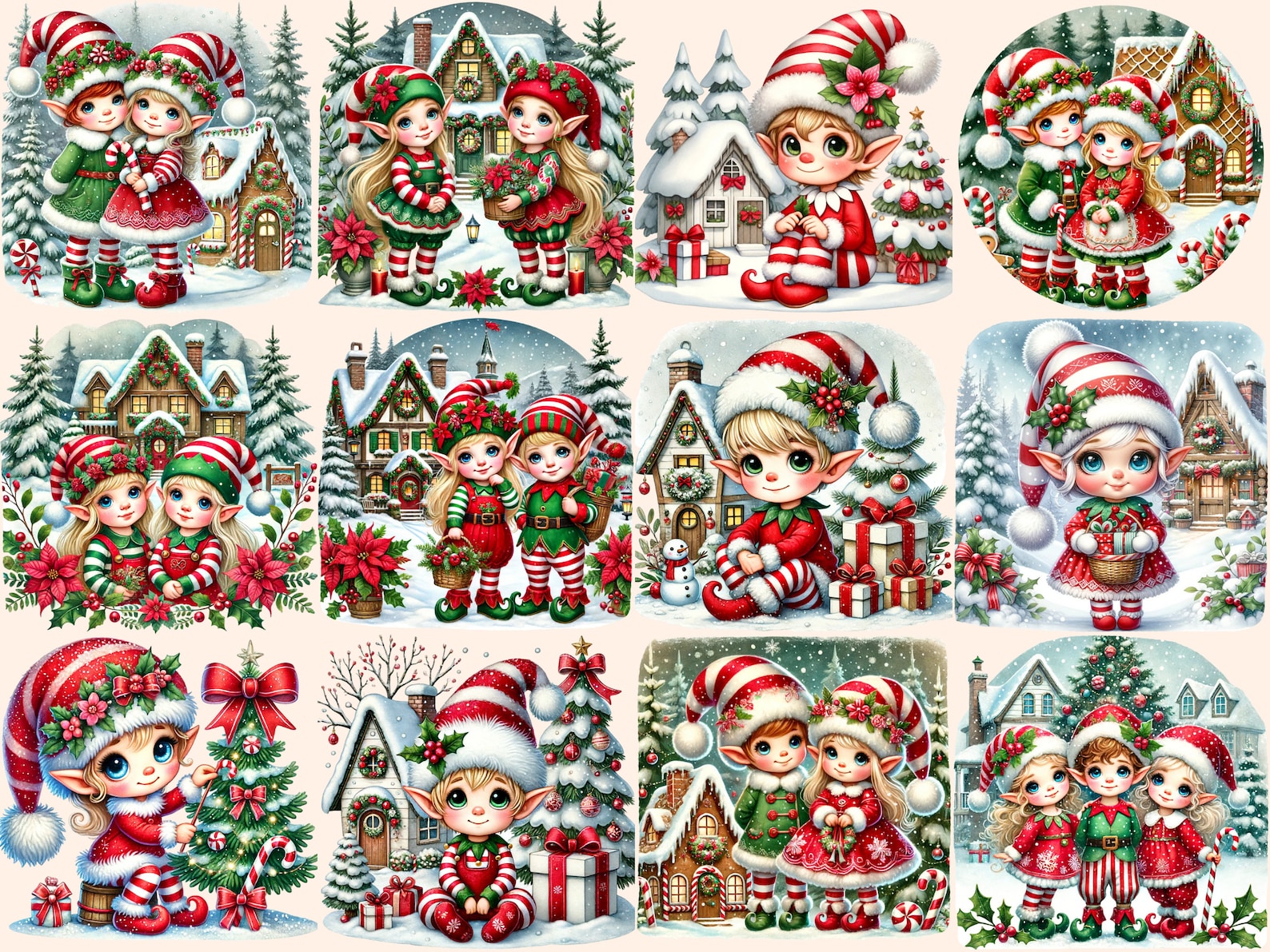 Christmas Elves Clipart – 27 Festive PNG Graphics (digital Download) - Etsy