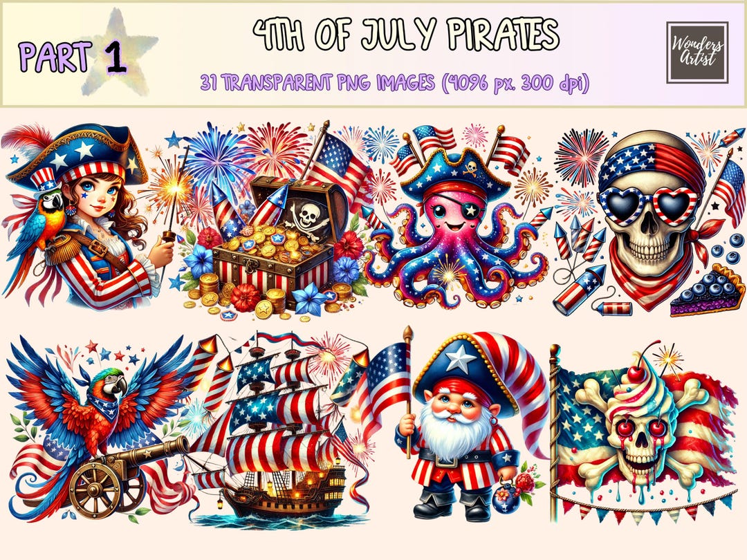 4th of July Pirates Clipart - 31 PNG Patriotic Pirate Graphics ...