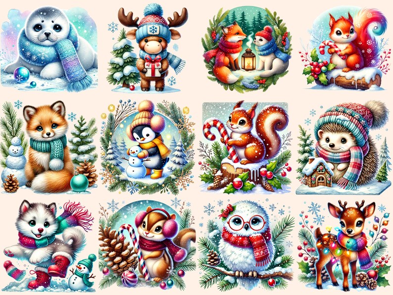 Snowy Critters Clipart – Winter Woodland Animals, 66 PNG (digital ...