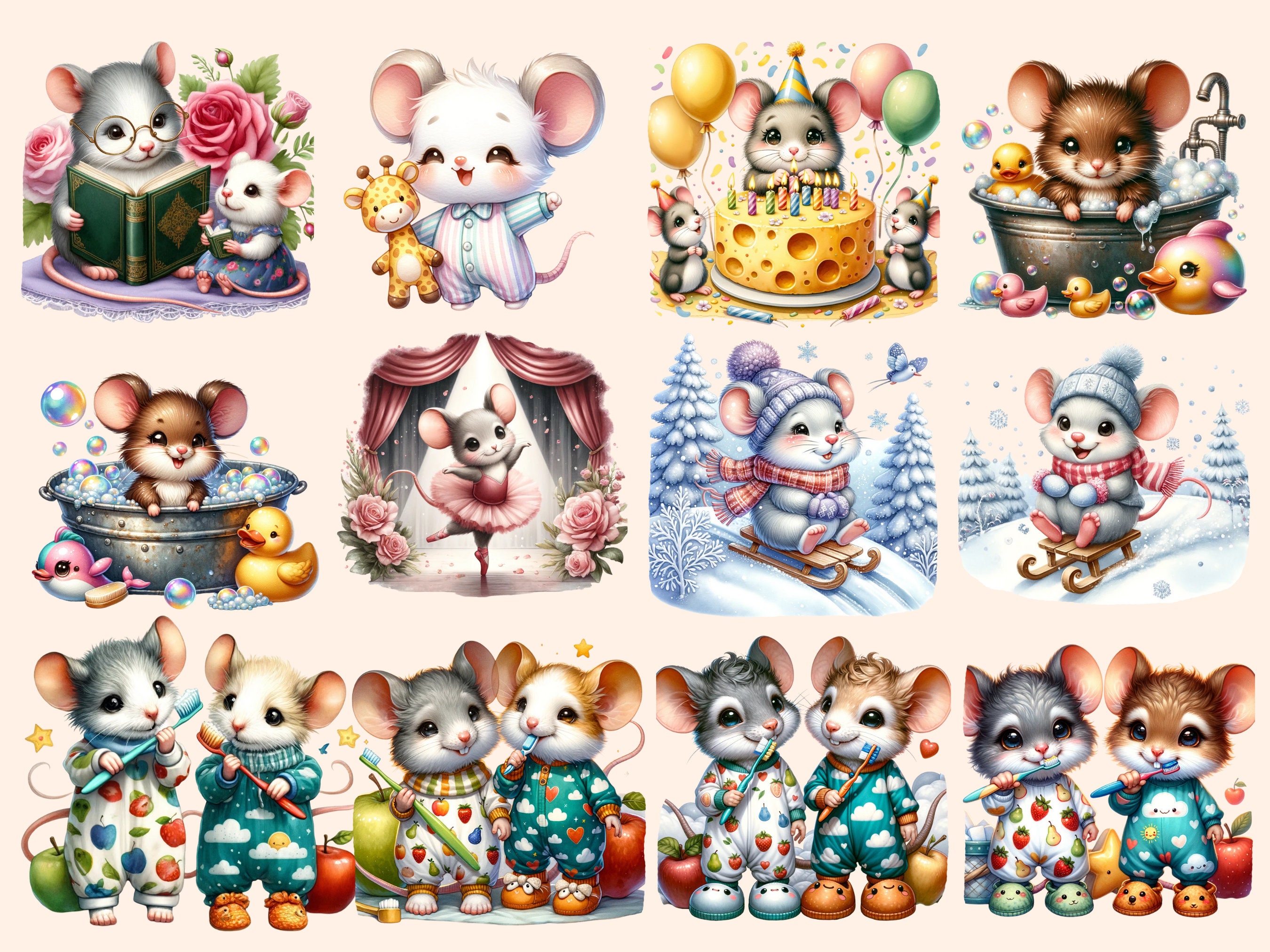 Mice Clipart - 36 PNG Playful Mouse Graphics, Colorful Cute Mouses ...