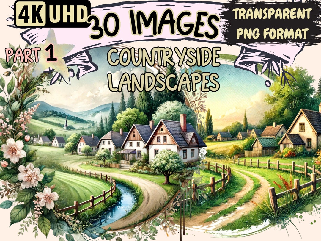 Countryside Landscapes Clipart - 30 PNG Scenic Countryside Graphics ...