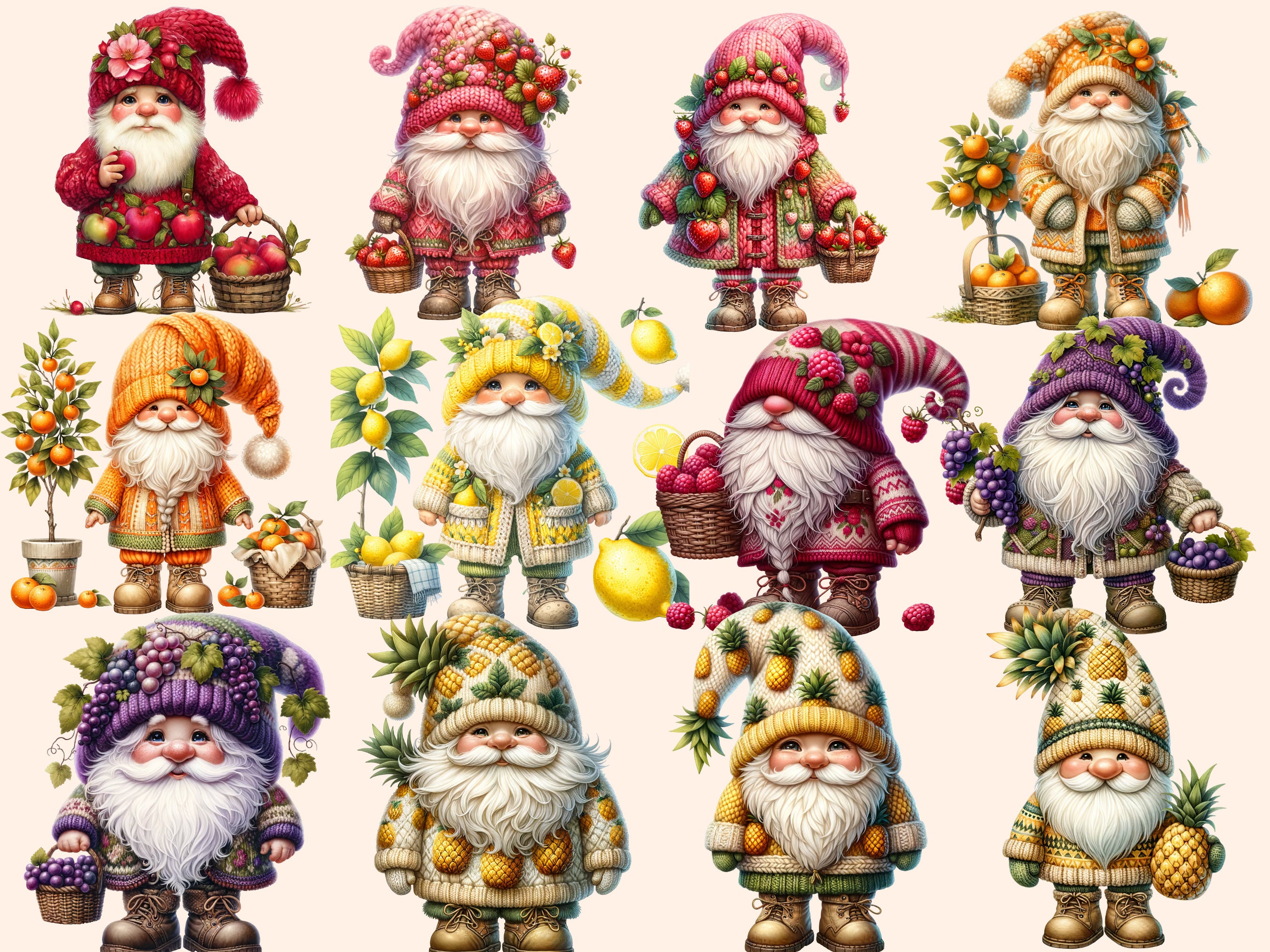 Fruit Gnomes Clipart Bundle 26 PNG Sweet Fruits Gnome Graphics, Cute ...