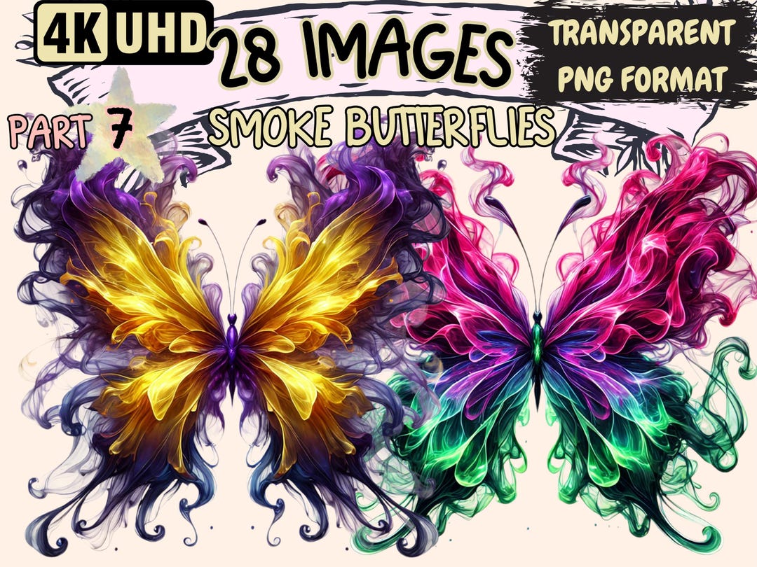 Smoke Butterflies (P7) Clipart - 28 PNG Ethereal Butterfly ...