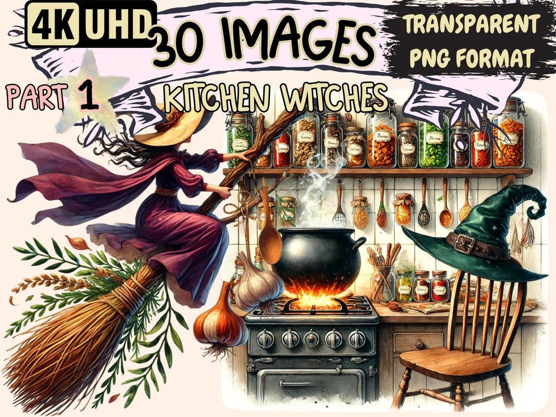 Kitchen Witches Clipart – 30 Witchy Cooking PNG Graphics (digital ...