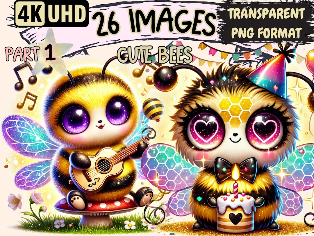 Cute Bees Clipart - 26 PNG Adorable Sweet Bee Illustrations, Honey Bee ...