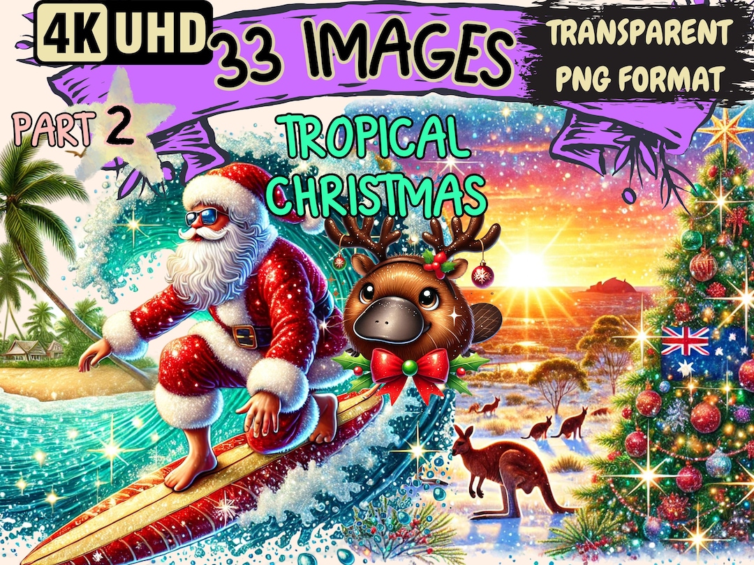 Tropical Christmas (P2) Clipart - 33 PNG Festive Holiday Illustrations ...
