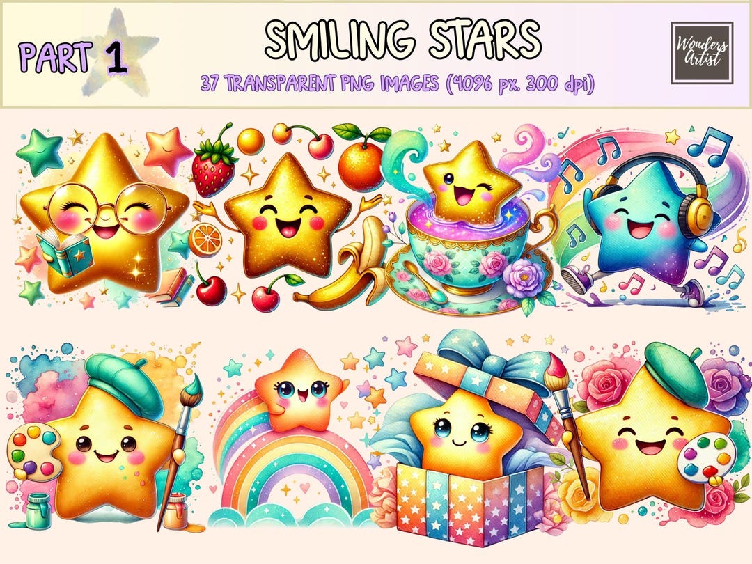 Smiling Stars Clipart - 37 PNG Cute Celestial Graphics, Adorable Happy ...