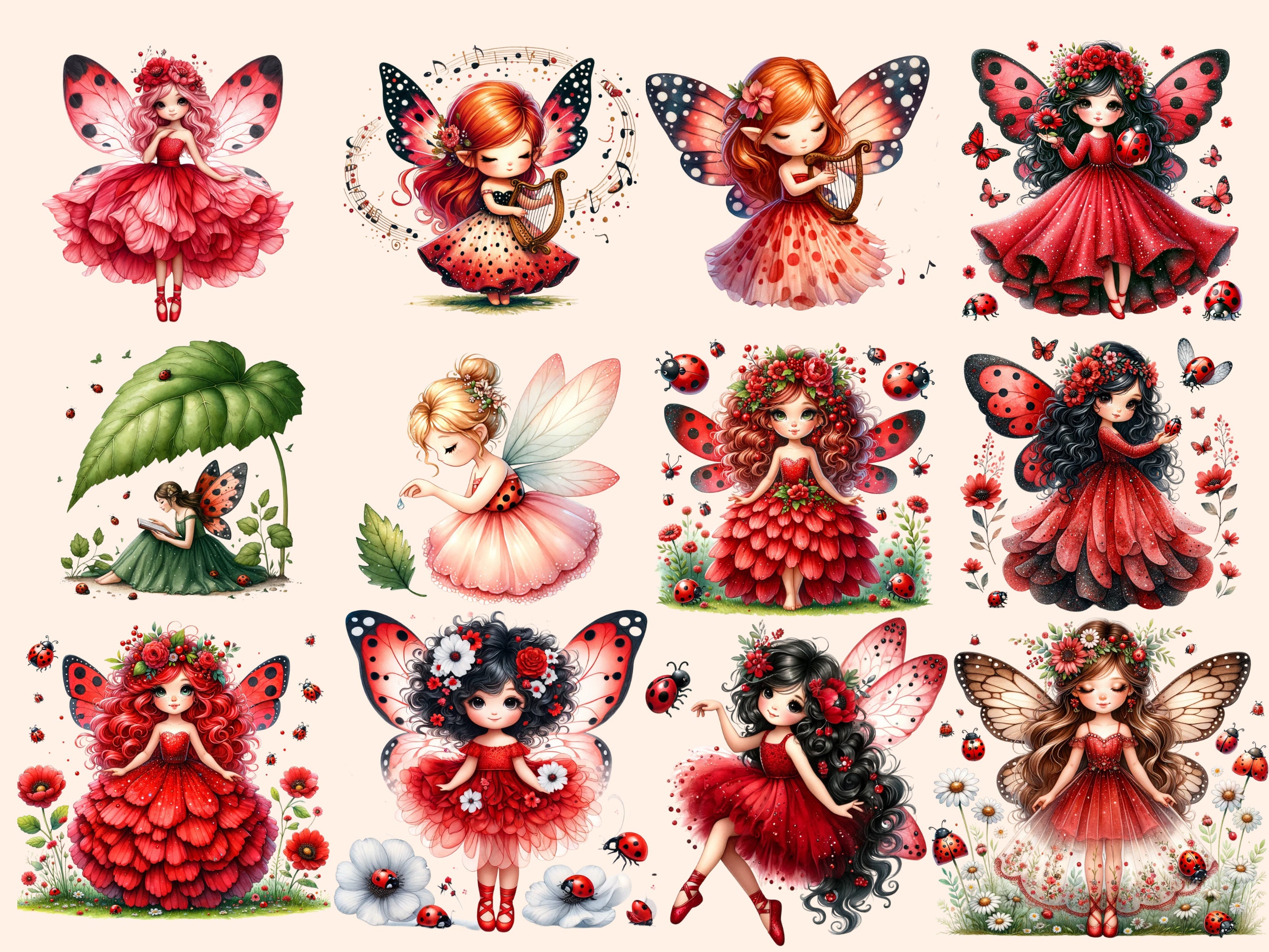 Ladybug Fairies Clipart 29 PNG Enchanting Ladybug Fairy Graphics ...