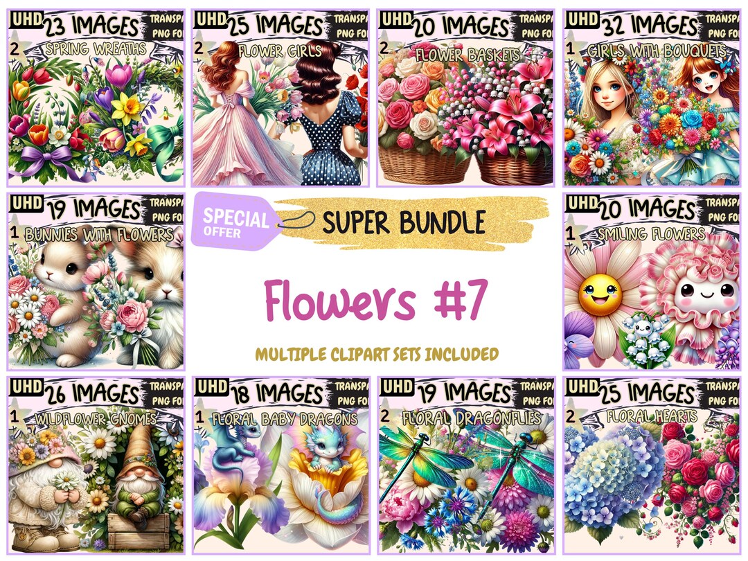 Flowers Clipart #7 Super Bundle – Floral Printables, Botanical Graphics ...