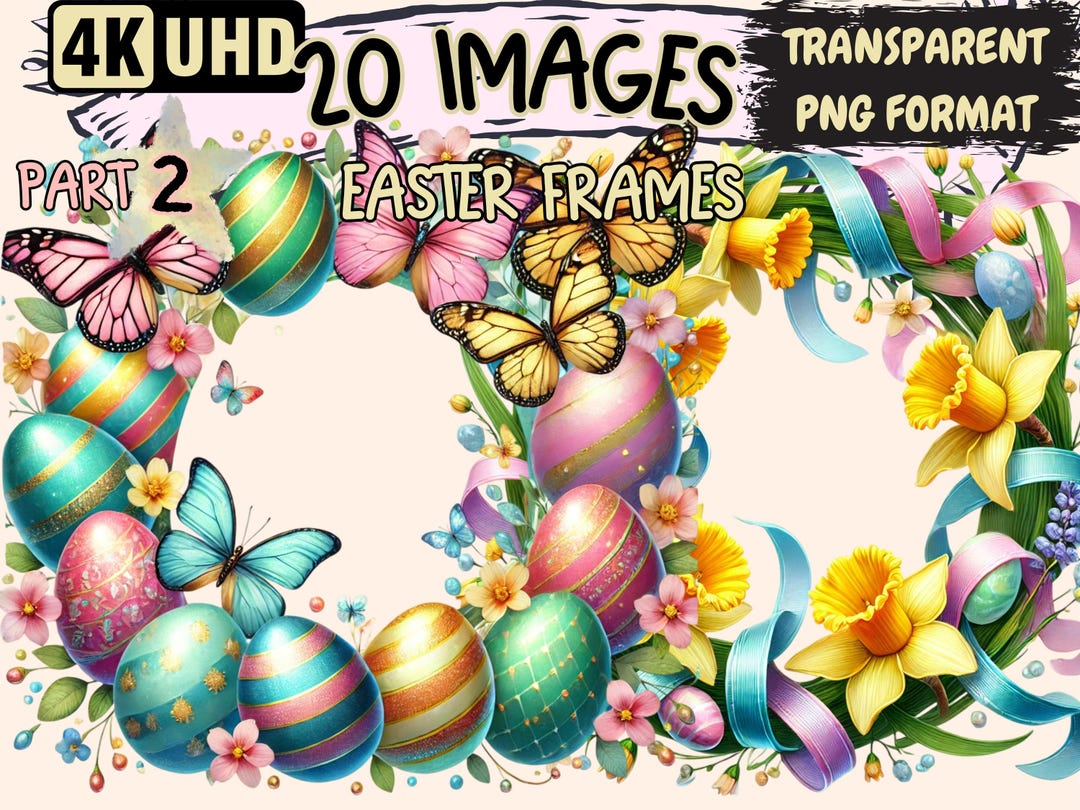 Easter Frames Clipart - Spring Floral Border, PNG Graphics (digital ...