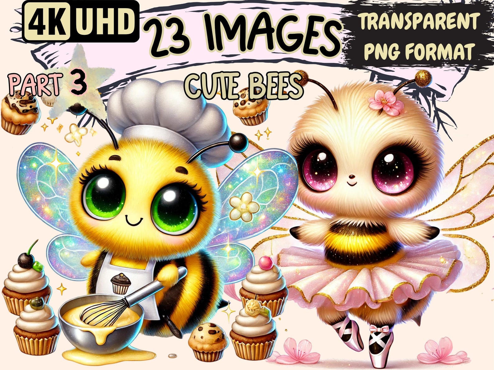 Cute Bees (P3) Clipart - 23 PNG Adorable Sweet Bee Illustrations, Honey ...