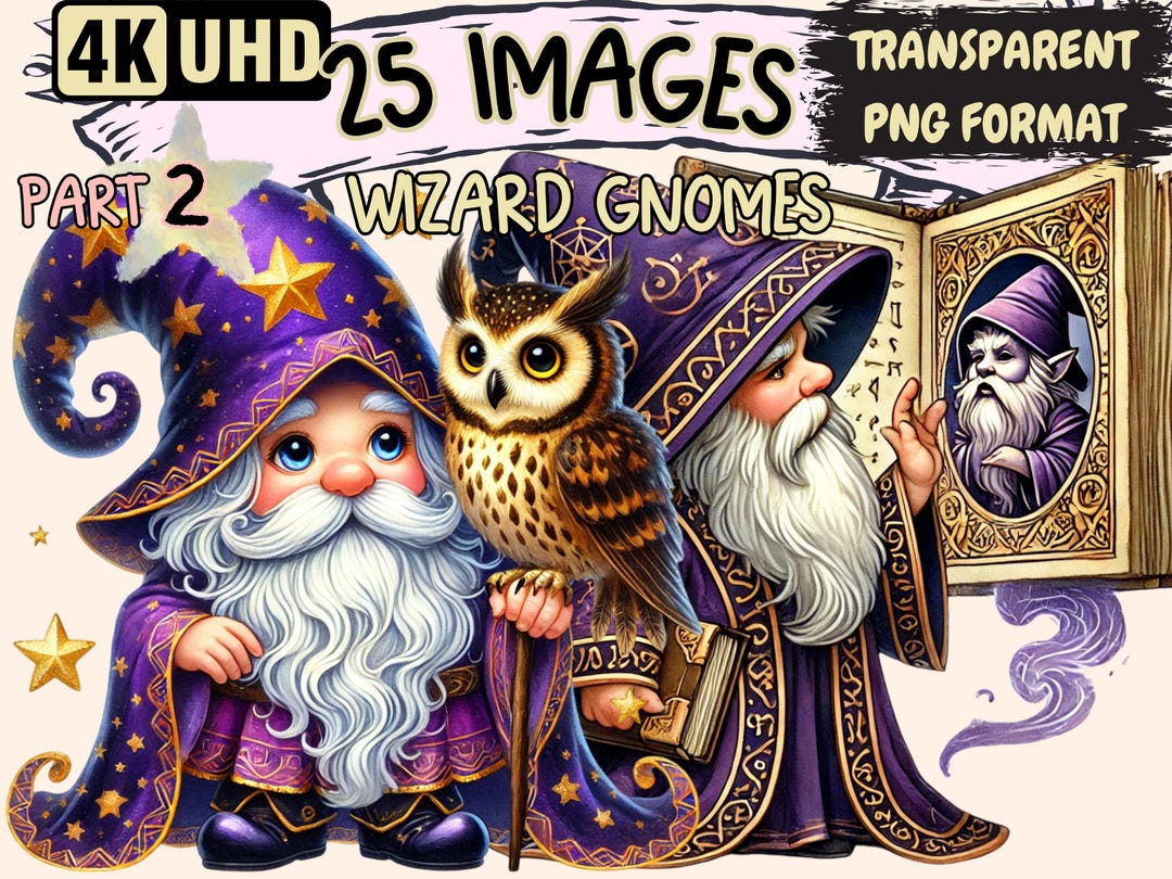 Wizard Gnomes (P2) Clipart - 25 PNG Magical Gnome Graphics, Fantasy ...